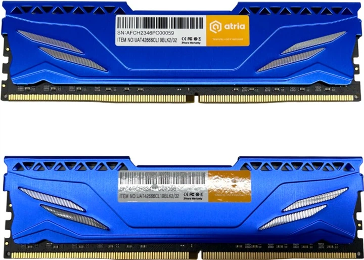 Модуль памяти Atria DDR4 32GB 2x16GB 2666MHz Fly Blue (UAT42666CL19BLK2 ...