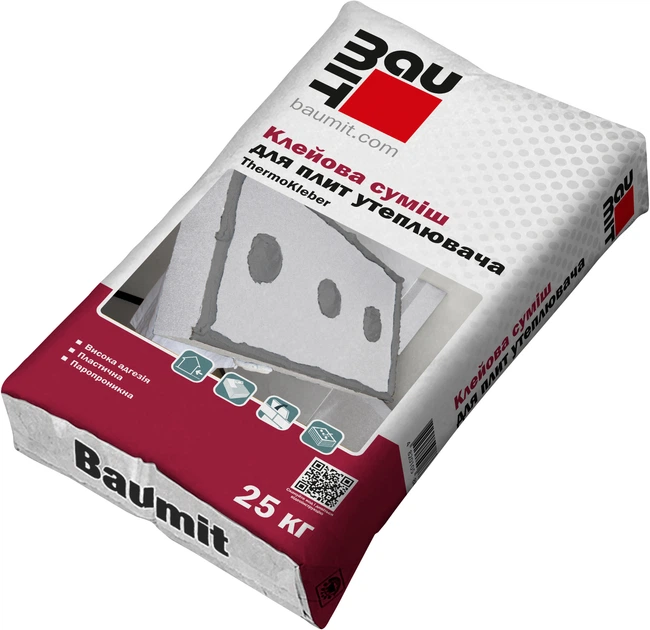 Клей Baumit ThermoKleber для приклейки теплоизоляции ППС и МВ 25 кг 1/ ...