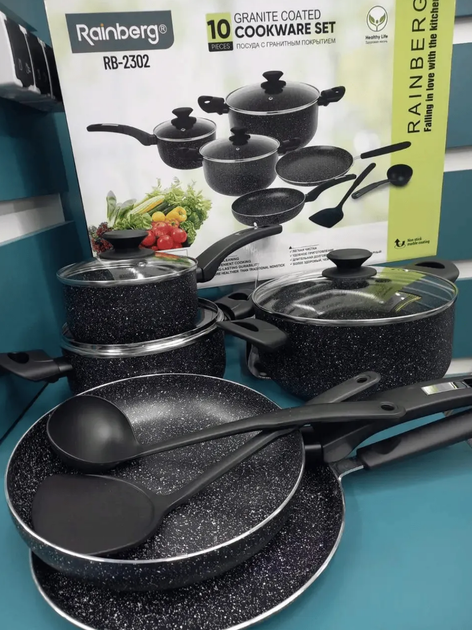 Набор кастрюль Rainberg RB-2302 с гранитным антипригарным покрытием 5 ...