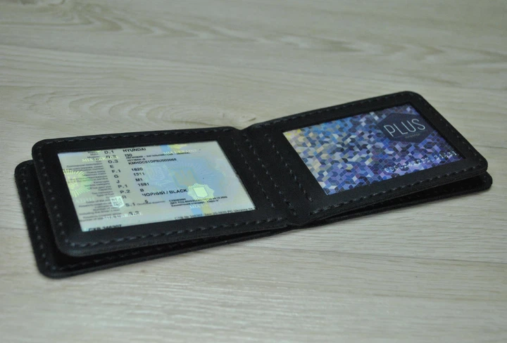 Шкіряна обкладинка ручної роботи із прозорими віконками для документів ...