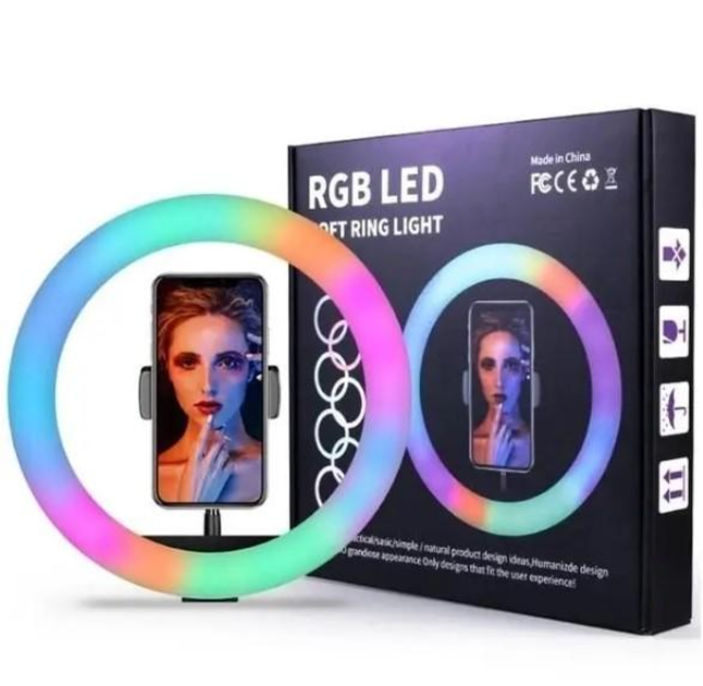 Кільцева LED лампа 33 см MJ33 з тримачем для телефону на 16 RGB режимів ...
