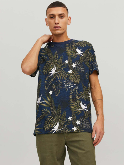 Футболка хлопковая длинная мужская Jack & Jones 191647 L Темно-сине ...