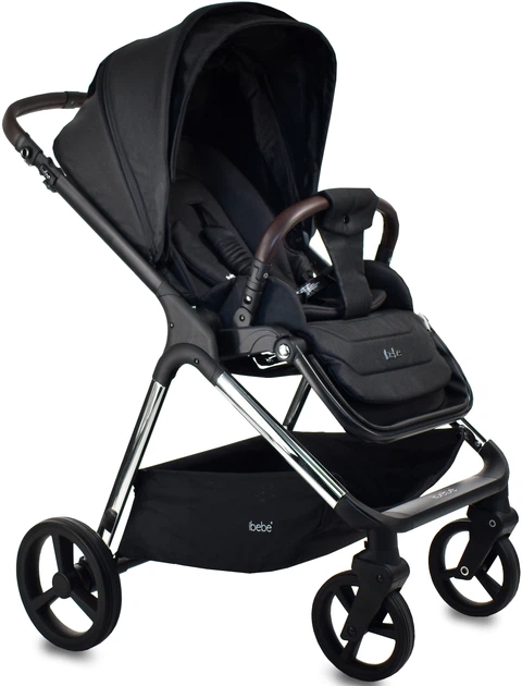 Универсальная коляска 2 в 1 Ibebe Ice 02 Черная з серебреным ...