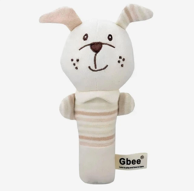 Мягкая развивающая игрушка-погремушка для новорожденных "Собачка", бело ...