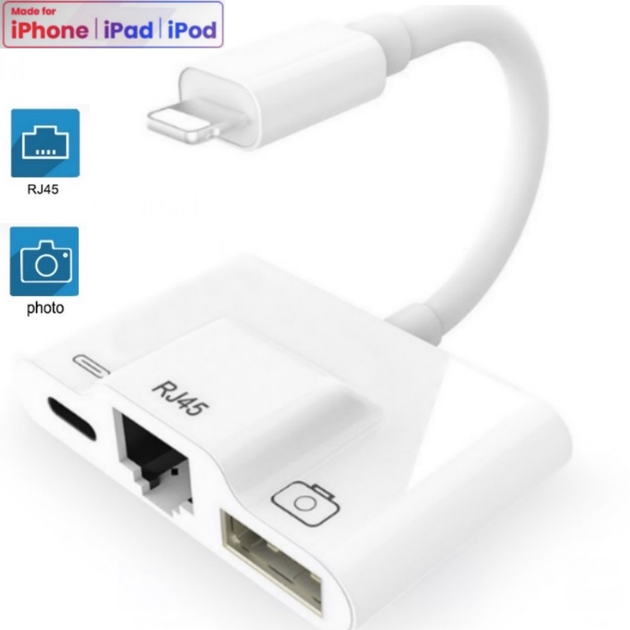 Переходник для iPhone на USB и RJ45 Ethetnet адаптер iPad/iPod/iPhone ...