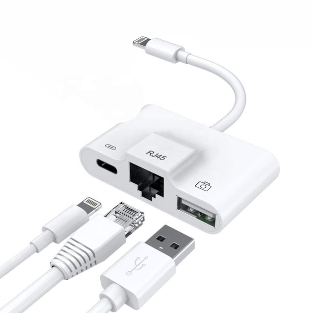 Переходник для iPhone на USB и RJ45 Ethetnet адаптер iPad/iPod/iPhone ...