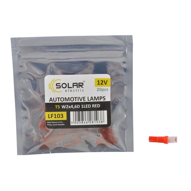 LED автолампа Solar 12V T5 W2x4.6d 1leds red 20шт – фото, отзывы ...