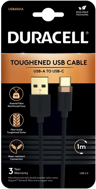 Кабель Duracell USB Type A - USB Type C 1 м Black (USB6061A) – фото ...