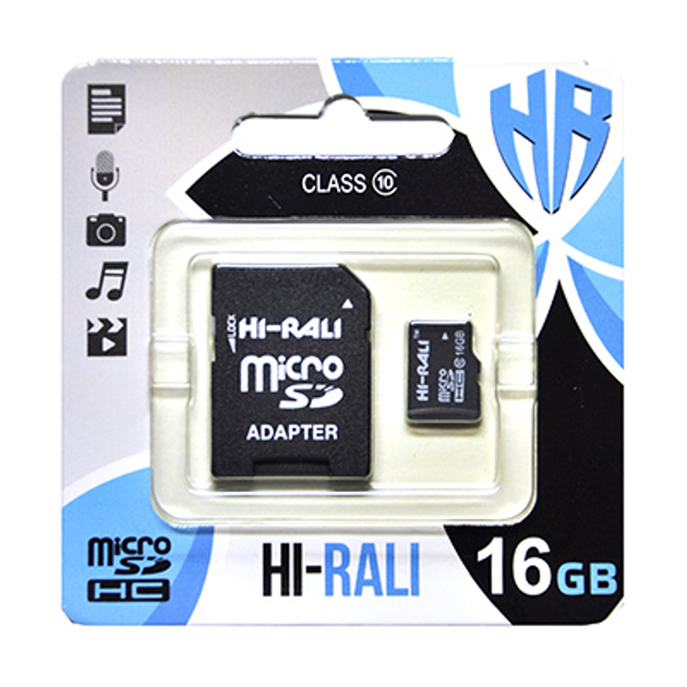 Карта пам'яті microSDHC, 16Gb, Class10 UHS-I, HI-RALI, SD адаптер (HI ...