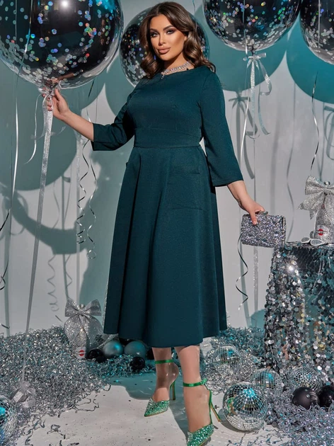 Платье миди осеннее женское New Fashion 258-3 52 Зеленое (2000000827667 ...