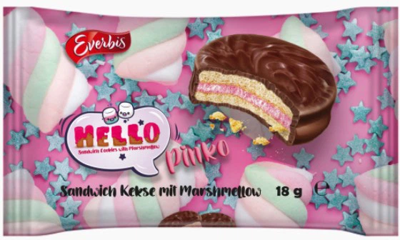 Упаковка печенья затяжного KBF Hello Pinko Глазированное с начинкой маршмеллоу со вкусом ...