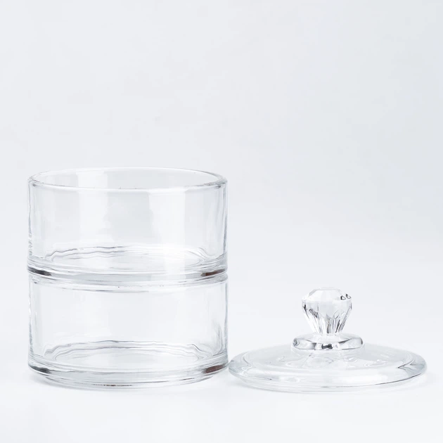 Цукерниця дворівнева скляна Lirmartur Прозорий 300 мл зі скляною кришкою кругла гладенька