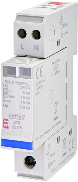 Ограничитель перенапряжения тип III, ETITEC V 2T3 255/5 (2+0) ETI ...
