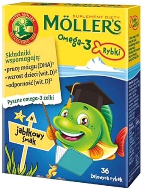 Жирные кислоты Moller's Omega-3 Fish Gummies со вкусом яблока 36 шт ...