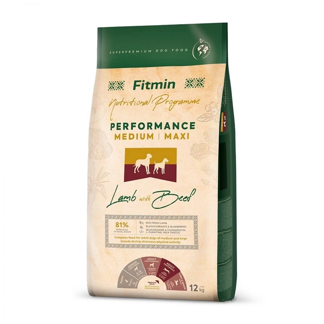 Корм для собак Fitmin dog MEDIUM/MAXI PERFORMANCE LAMB & BEEF 12кг ...