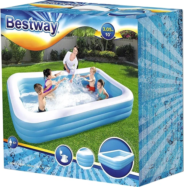 Надувной бассейн Bestway Deluxe Blue Rectangular Family Pool 305 х 183 ...