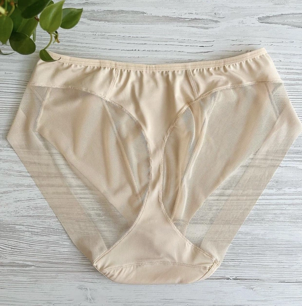 Трусы бесшовные женские LuLoLa 52 - 2XL бежевый, удобные, сетка, имитация стринг, хорошая ...