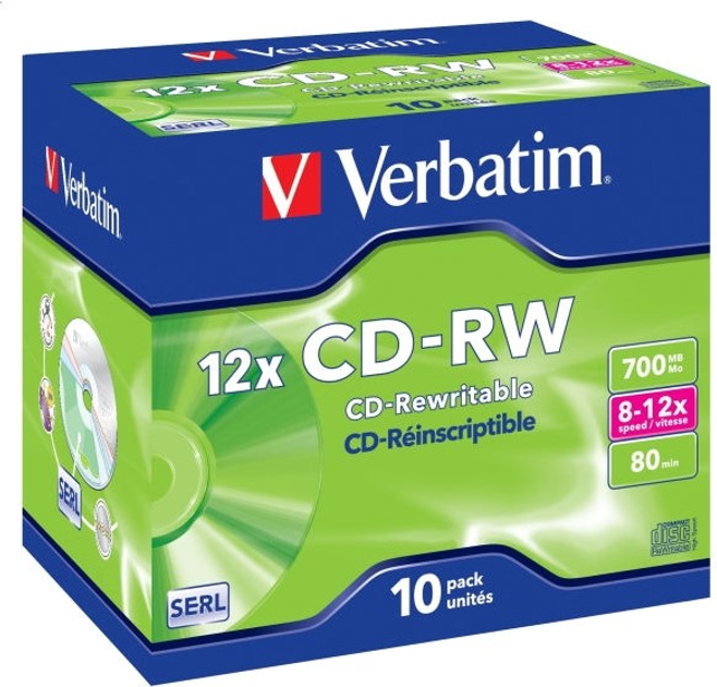 Диски Verbatim CD-RW 700 MB 8-12X Jewel Case Box 10 шт (VRW12B) – фото ...