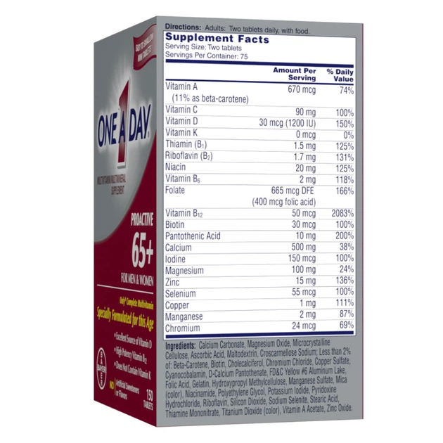 Витаминно-минеральный комплекс для мужчин и женщин старше 65 One A Day Proactive 65 ...