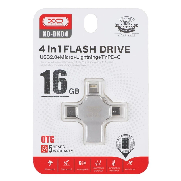 USB Flash Drive XO DK04 USB2.0 4 in 1 16GB Цвет Стальной – фото, отзывы ...