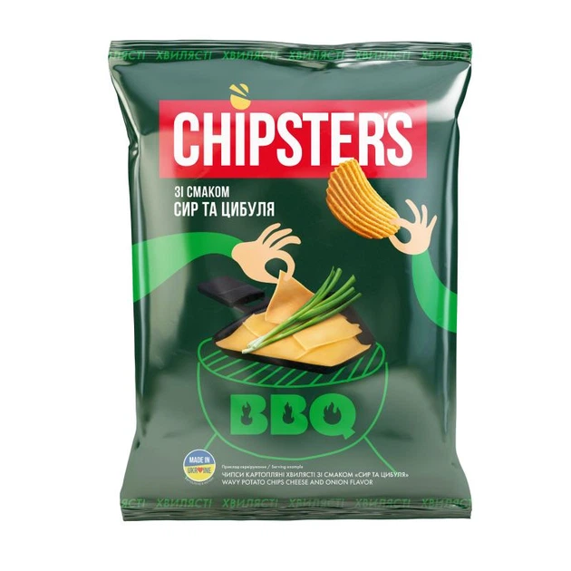 Чипси картопляні хвилясті зі смаком сир та цибуля 120г TM "CHIPSTERS ...