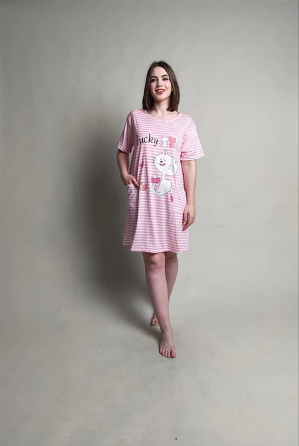 Домашняя женская туника бамбуковая с карманами Saimeiqi 7453-3 One size розовая в полоску от ...