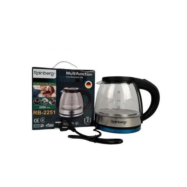 Електрочайник скляний Rainberg RB 2251 1л черно серый – фото, отзывы ...