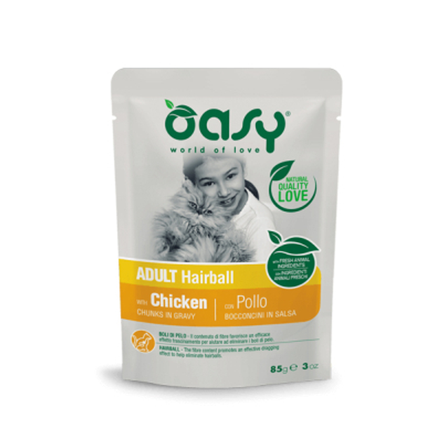 Вологий корм для кішок OASY Adult Hairball з куркою 85 г (8053017343761 ...