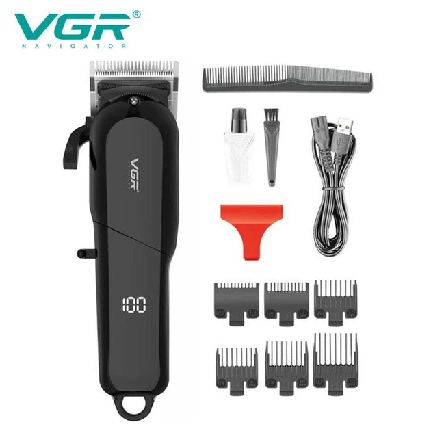 Професійна акумуляторна машинка для стрижки волосся VGR V-118 з дисплеєм і 6 змінними насадками ...