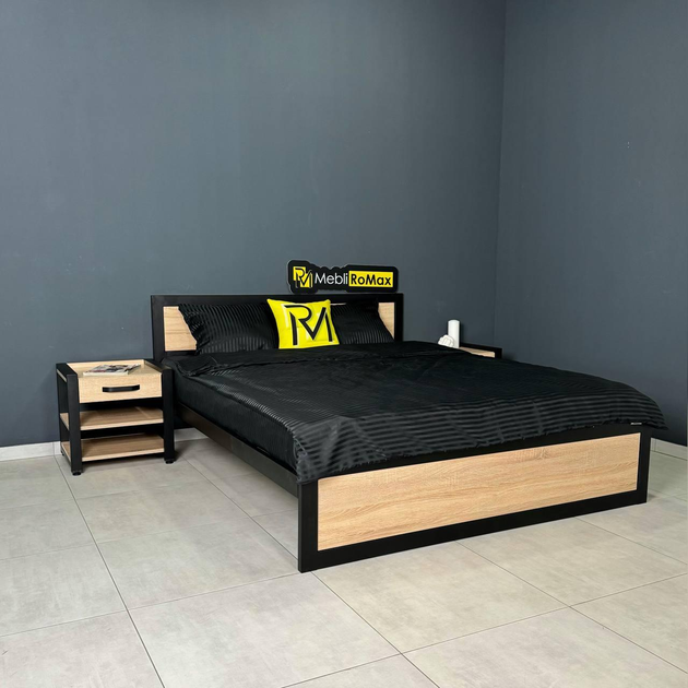 Кровать двуспальная с ламелями MebliRoMax Loft 160х200 Дуб Сонома ...