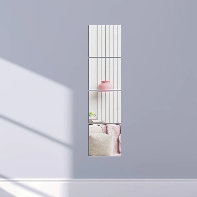 Дзеркальна наліпка на стіну Shine M акрилова панель квадрати для декору самоклеюча 40х40