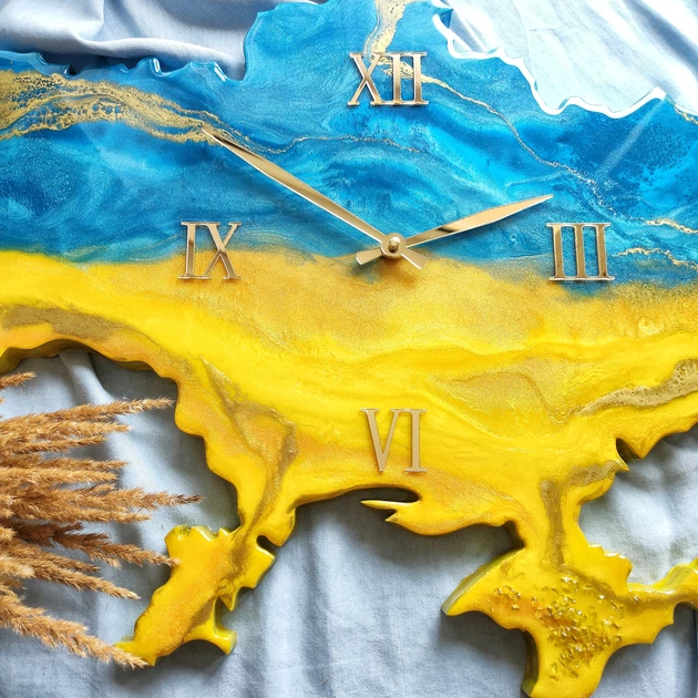 Настінний годинник з епоксидної смоли ручної роботи Карта України 80 51 см Kl Ukr8051 фото