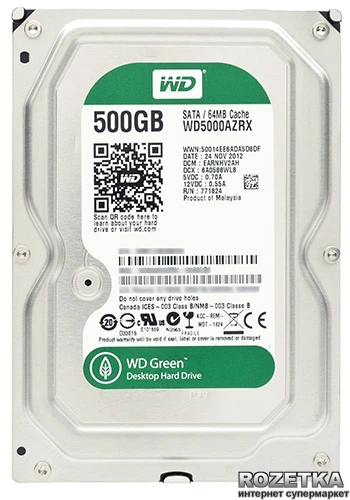 Жесткий диск Western Digital Green 500GB 5400rpm 64МB WD5000AZRX 3.5 ...