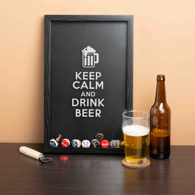 Рамка-копилка для пивных крышек "Keep calm and drink beer", Черный ...
