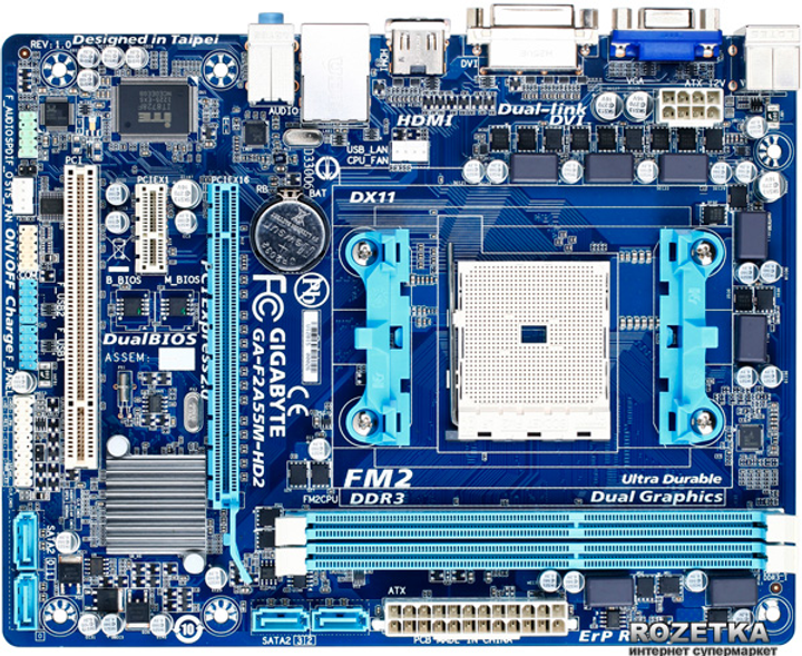 Материнская плата Gigabyte GA-F2A55M-HD2 (sFM2, AMD A55, PCI-E x16 ...