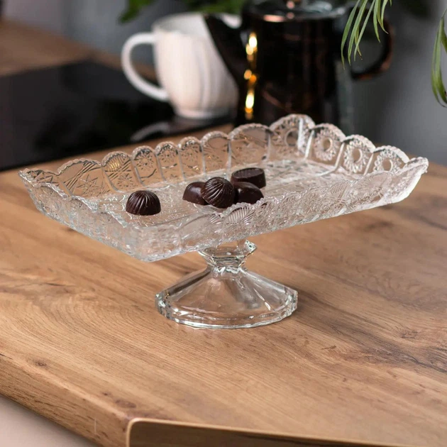 Фруктівниця скляна на ніжці 29×17×12 см прозора ваза для фруктів фото відгуки