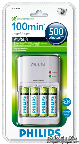 Зарядное устройство для аккумуляторов Philips MultiLife SCB5380NB +4AA ...