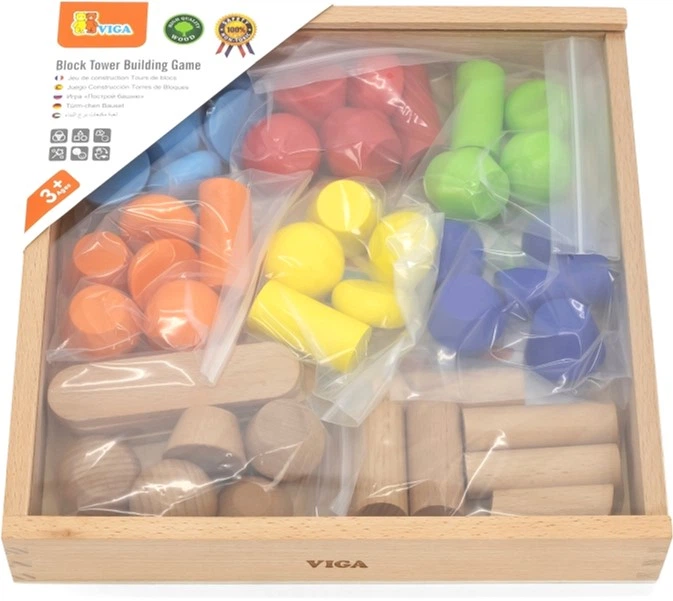 Деревянный конструктор Viga Block Tower Building Game 52 детали ...