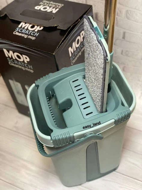 Набор для уборки швабра с ведром Scratch Cleaning Mop складная ручка автоматический отжим 10 л ...