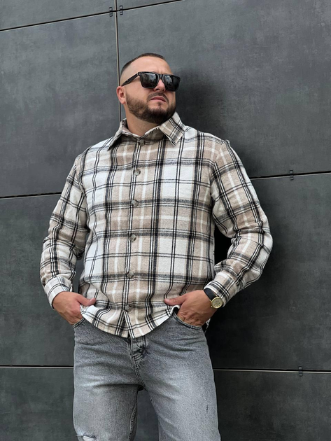 Мужская рубашка MonsterBrand теплая 5XL (60) Светло-бежевый – Брендовая ...