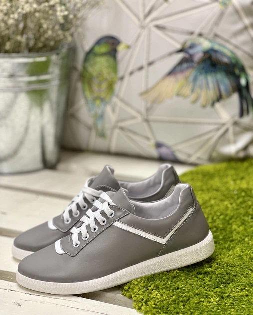 Жіночі сірі кеди з натуральної шкіри Prellesta 1186-51 39 Сірий от ...