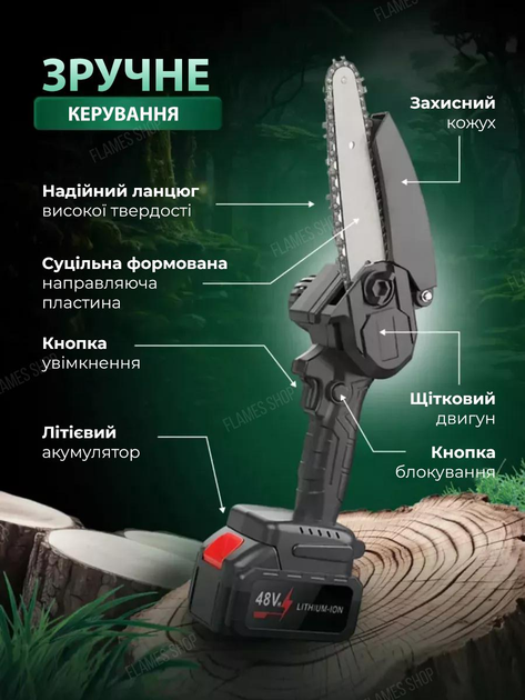 Акумуляторна Пила ланцюгова електрична 2 акумулятори міні пилка для