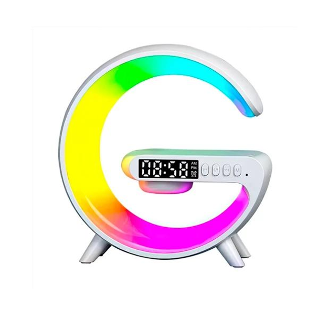 Аккумуляторный светильник G63, RGB ночник, часы, беспроводная зарядка ...
