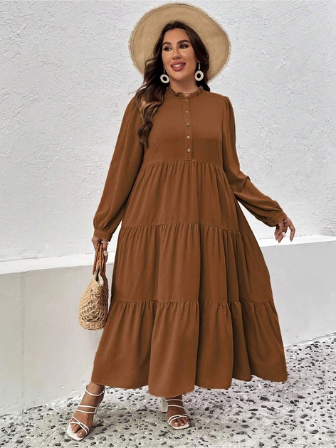 Платье длинное осеннее женское SHEIN GD-00087799 2XL Коричневое (DN4012300007655) – в интернет ...