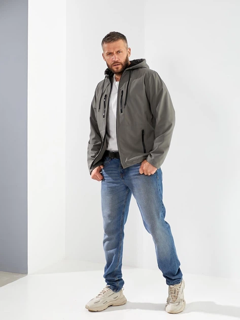 Мужская куртка ветровка Tailer, из ткани Soft Shell капюшоном и подкладкой, Серая 50 (5271 ...