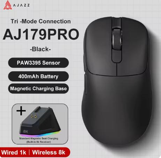 Беспроводная Мышь AJAZZ Aj179PRO Black С Док-Станцией Игровая 2.4G ...