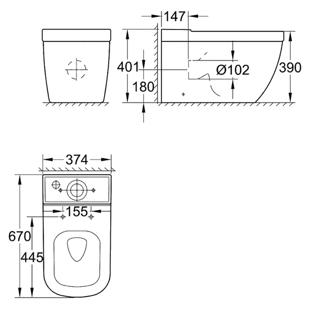 Grohe Euro Ceramic Унітаз підлогового монтажу для щільного суміщення ...
