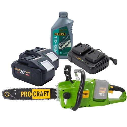 Аккумуляторная пила Procraft PCA40 (2 АКБ на 8 Ач, ЗУ, масло цепи 1 л ...