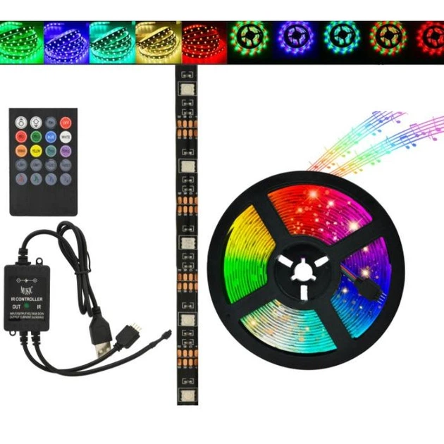 LED Лента светодиодная 5 м SMD 5050 RGB с пультом и блоком питания 220 ...