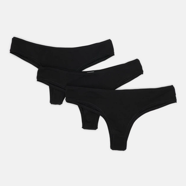 Набір трусиків бразиліана жіночих бавовняних Oysho 192524 L 3 шт Чорний ...
